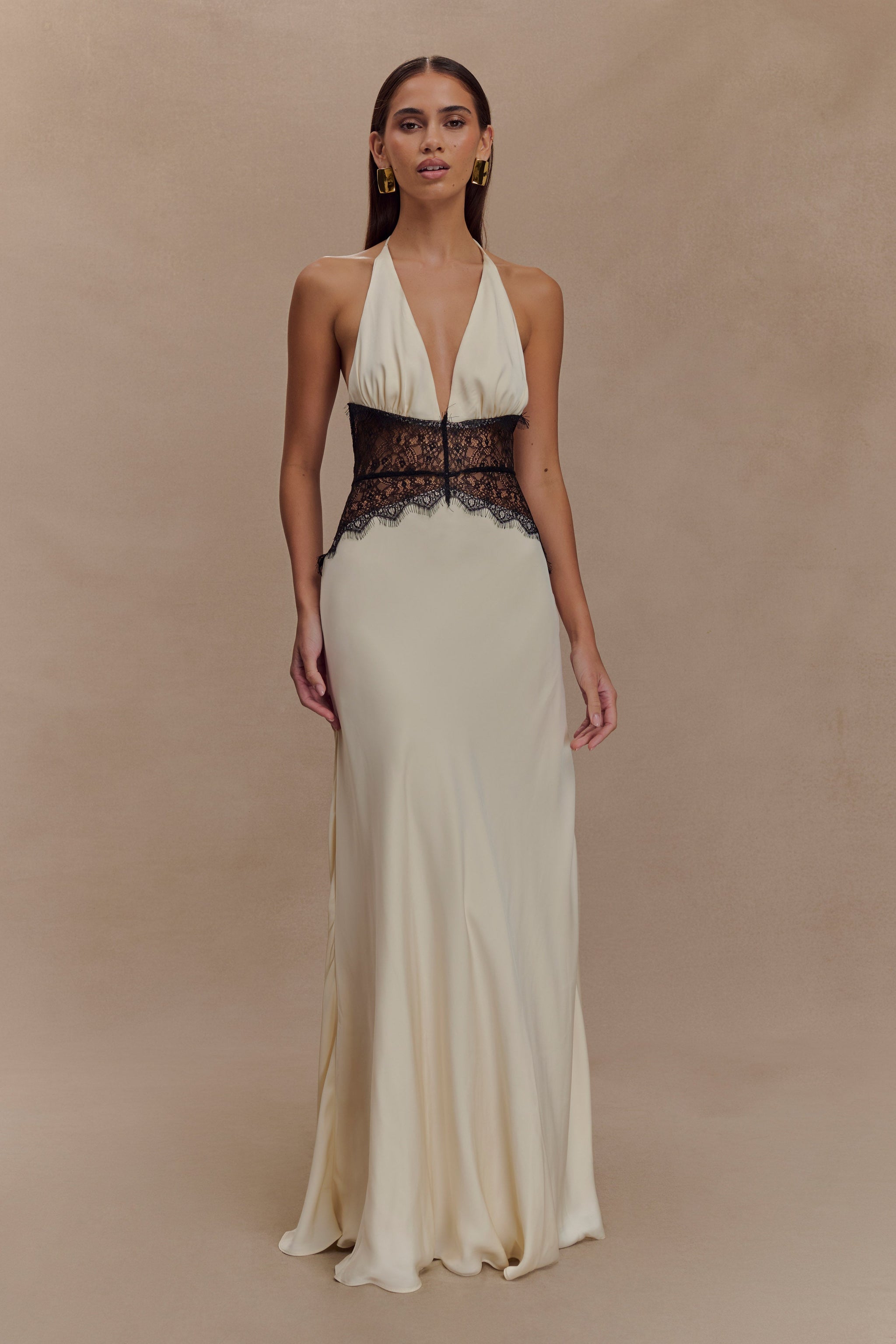 Zafria - Long Lace and Satin Dress